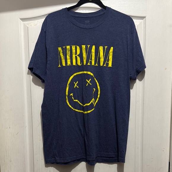 NIRVANA | Shirts | Nirvana Blue And Yellow Smiley Face Tee | Poshmark